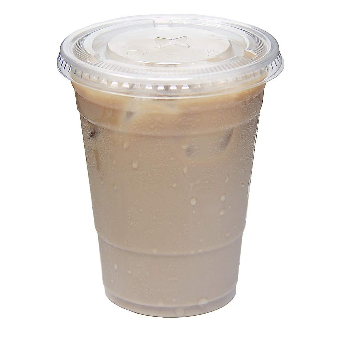 [16 oz.] Crystal Clear Plastic PET Cups with Straw Slot Lids, BPA-Free, Perfect for Iced Coffee, Smoothies, Tea, Boba - Recyclable (50, Cups with Flat Lids)