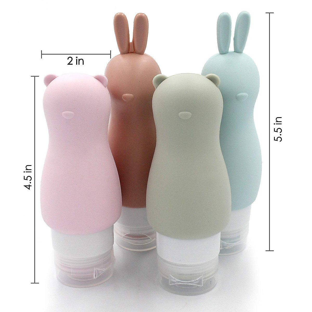 Cute Travel Bottles, 3oz (90ml) Portable Cute Bear and Rabbit Travel Size Bottles, Leakproof Soft Silicone Travel Containers for Lotions and Creams, Shampoo, Conditioner, Liquids