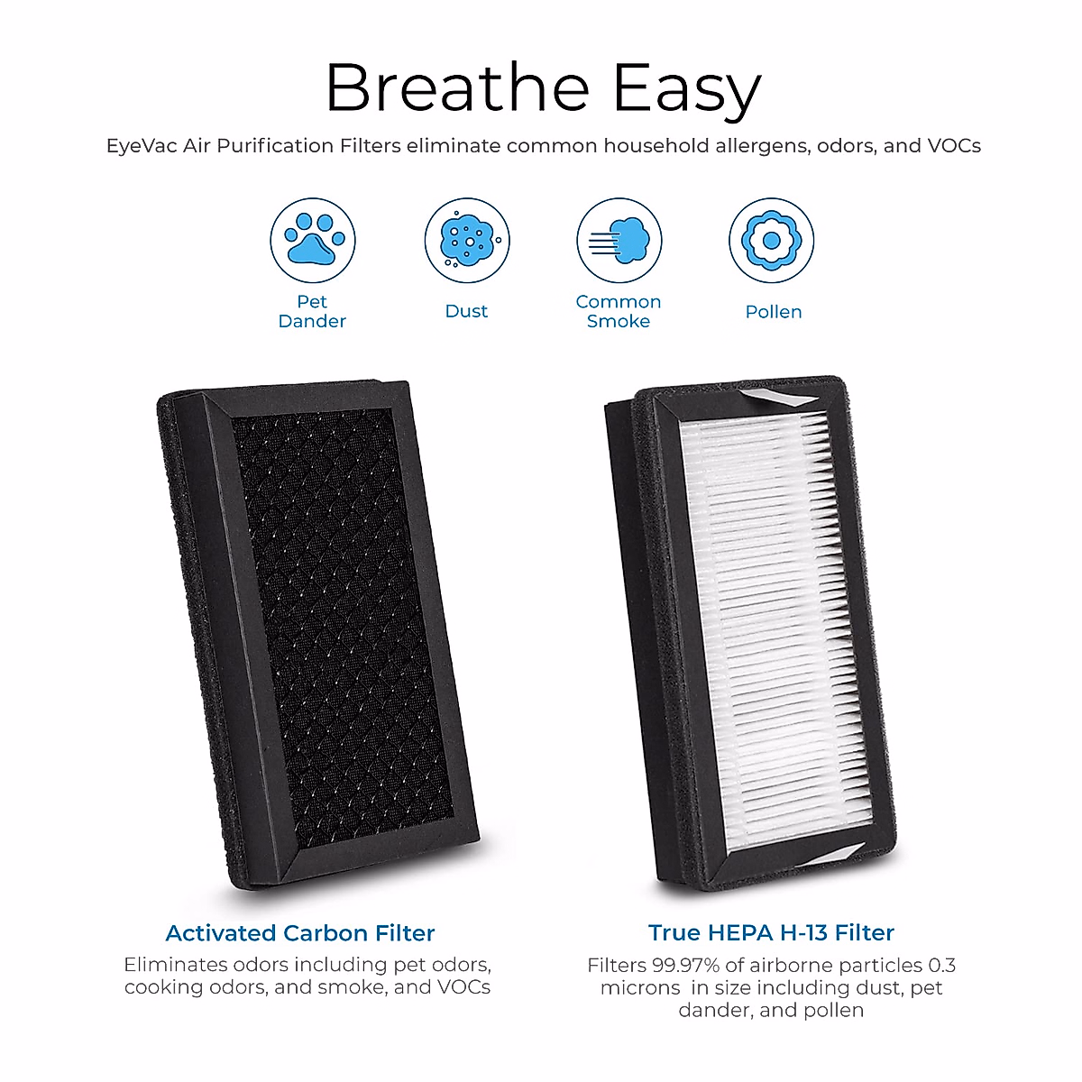 EyeVac Air Official Air Filters - Air Purification Replacement Filters (2-pack) | Dual Filtration - True HEPA H13 & Activated Carbon