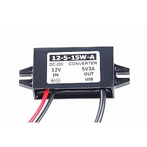 KNACRO DC-DC 12V to 5V 3A Step-Down Power Supply Module Car Power Converter Module A Type USB Female Output Port Over-Temperature Over-Current Short Circuit Protection