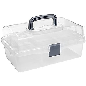 MyGift® Clear Plastic 2-Tier Trays Craft Supply Storage Box/First Aid Carrying Case w/Top Handle & Latch Lock