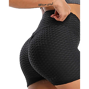 COLO Womens High Waisted Shorts Workout Yoga Tummy Control Ruched Butt Fitness Shorts Sport Workout Running Shorts Bottom Peach Black(M)