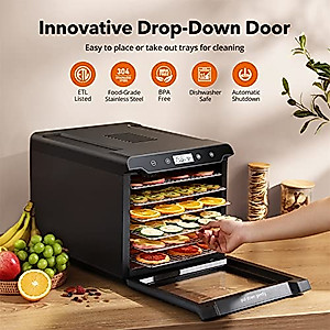 Food Dehydrator, PARIS RHÔNE Dehydrator Machine with 6 Stainless Steel Trays,72H Digital Timer, Temperature Control, Drop-Down & Viewing Door, for Jerky Fruit Meat Pet Treats Herbs and Yogurt