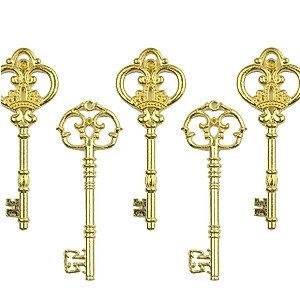 Makhry Mixed 20 Extra Large Gold Finish Skeleton Keys Rustic Key for Wedding Decoration Favor(Gold)