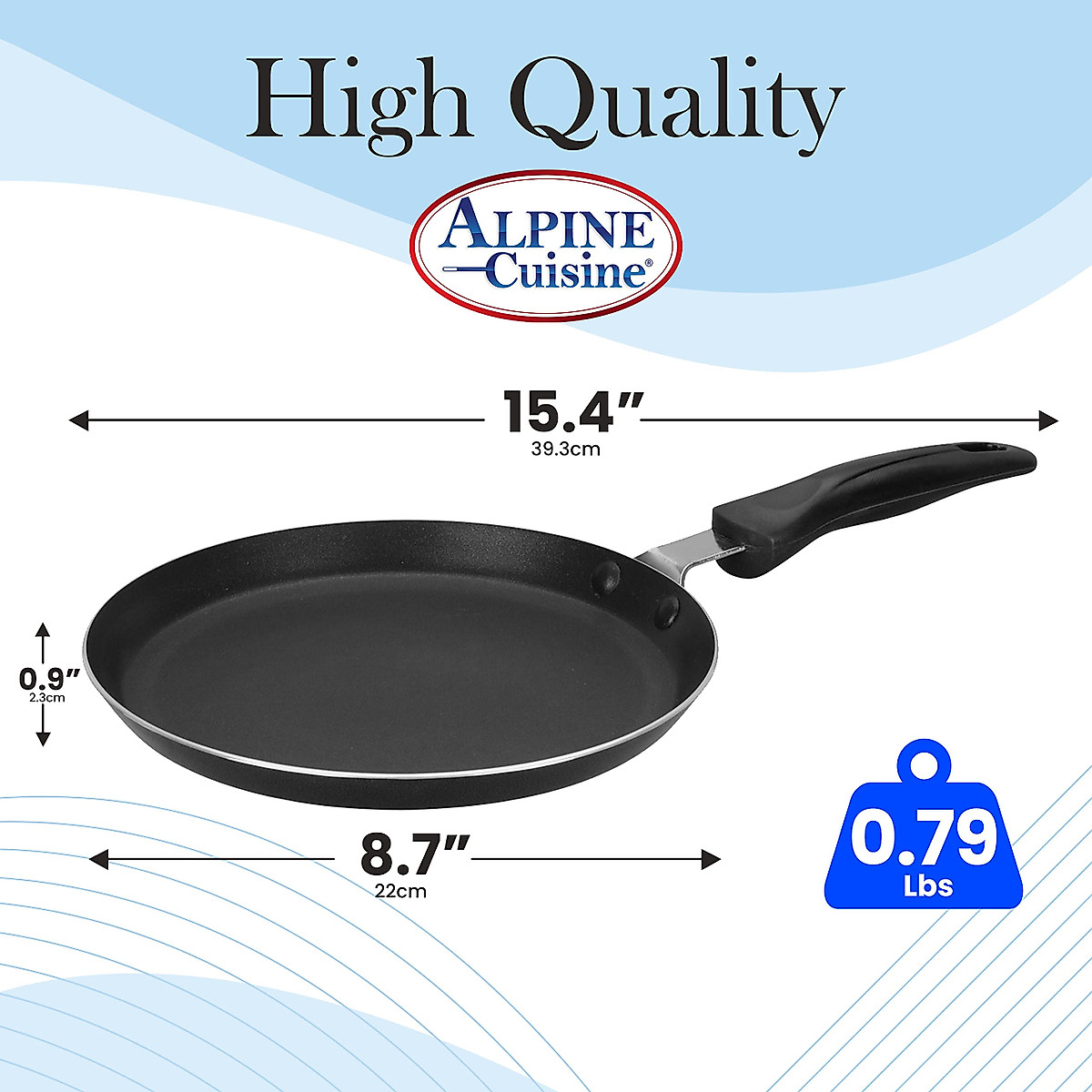 Alpine Cuisine Griddle Pan Aluminum 9-Inch Nonstick Coating, Griddle Pan for Stove Top with Stay Cool Handle, PFOA Free, nonstick cookware - Dishwasher Safe - Gray