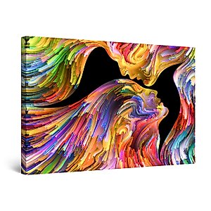 Startonight Canvas Wall Art Abstract - Kissing in Eternity, Multicolored Painting - Large Artwork Print for Living Room 32" x 48"