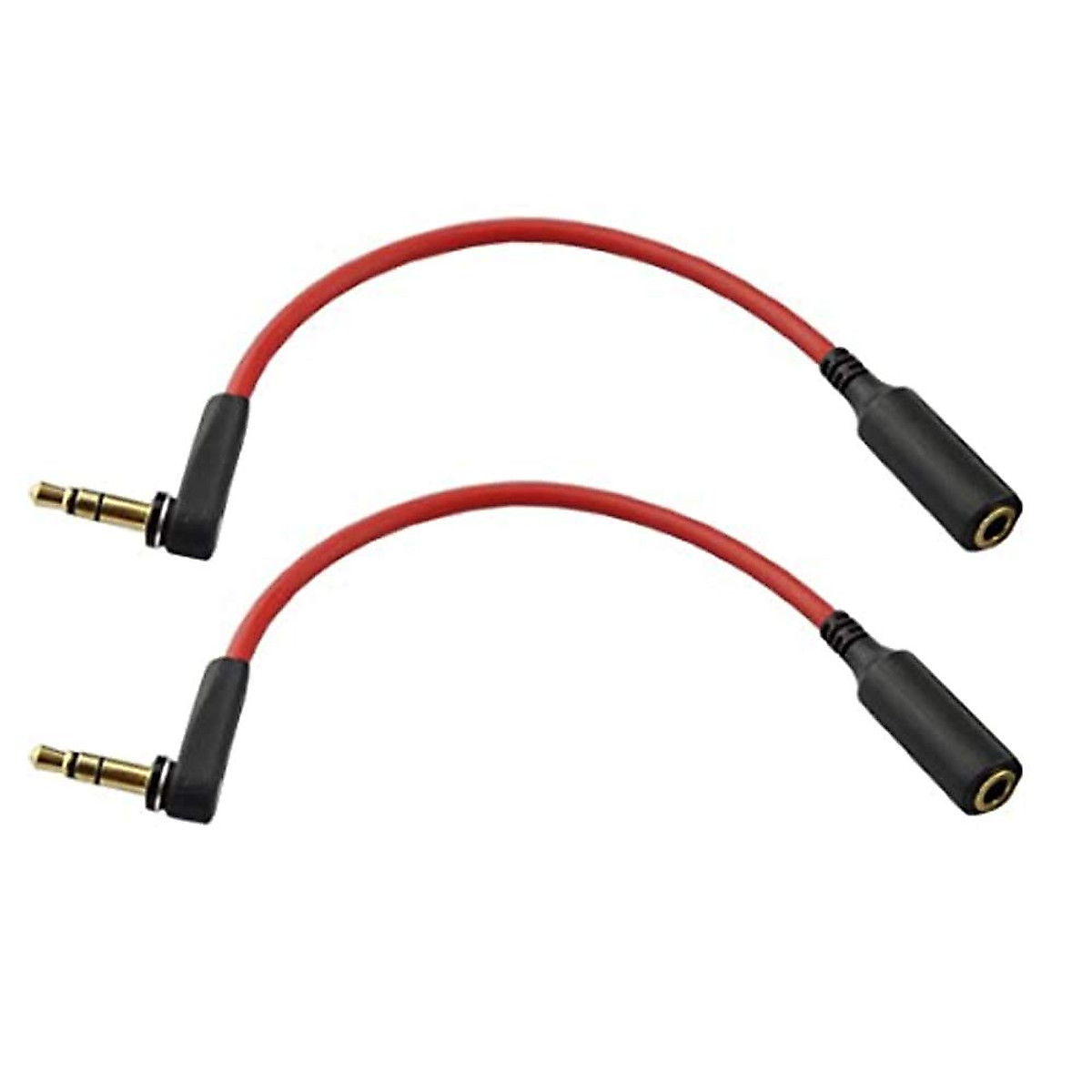 Seadream 2PACK 6 inch 3-Pole 3.5mm Male Right Angle to 3.5mm Female Stereo Audio Cable Headset Extension Cable Replacement for Beats Dr. Dre Studio iPhone,