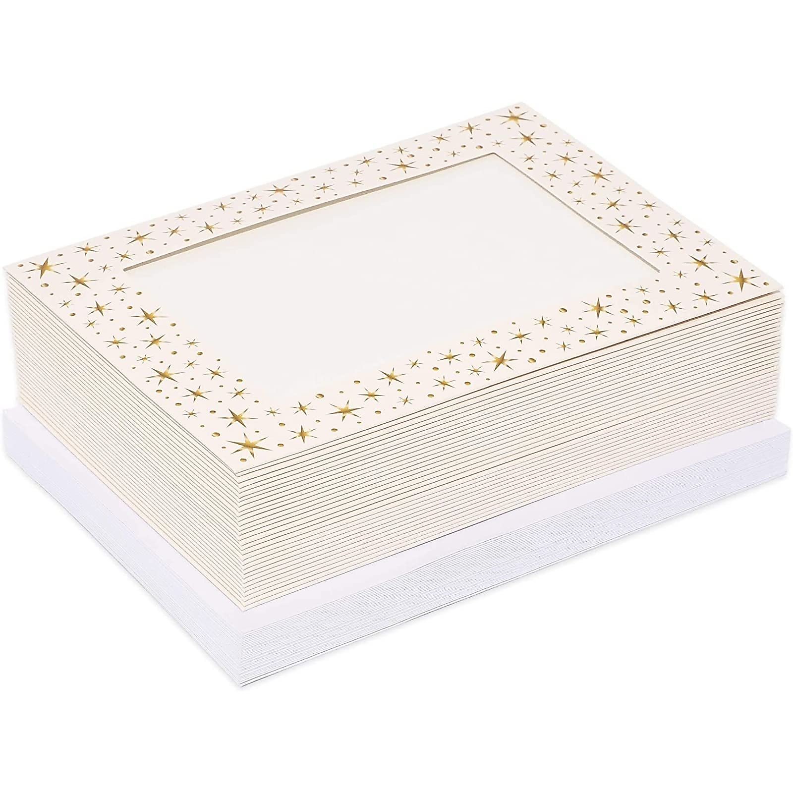 36 Pack Photo Insert Greeting Cards with Envelopes Included, Gold Stars Border, 5 x 7 In Photos, Durable Paper Picture Frames for Birthdays, Anniversaries, Weddings