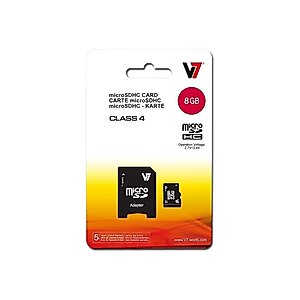 V7 8GB MicroSDHC Class 4 Flash Memory Card with SD Adapter (VAMSDH8GCL4R-1N),Black