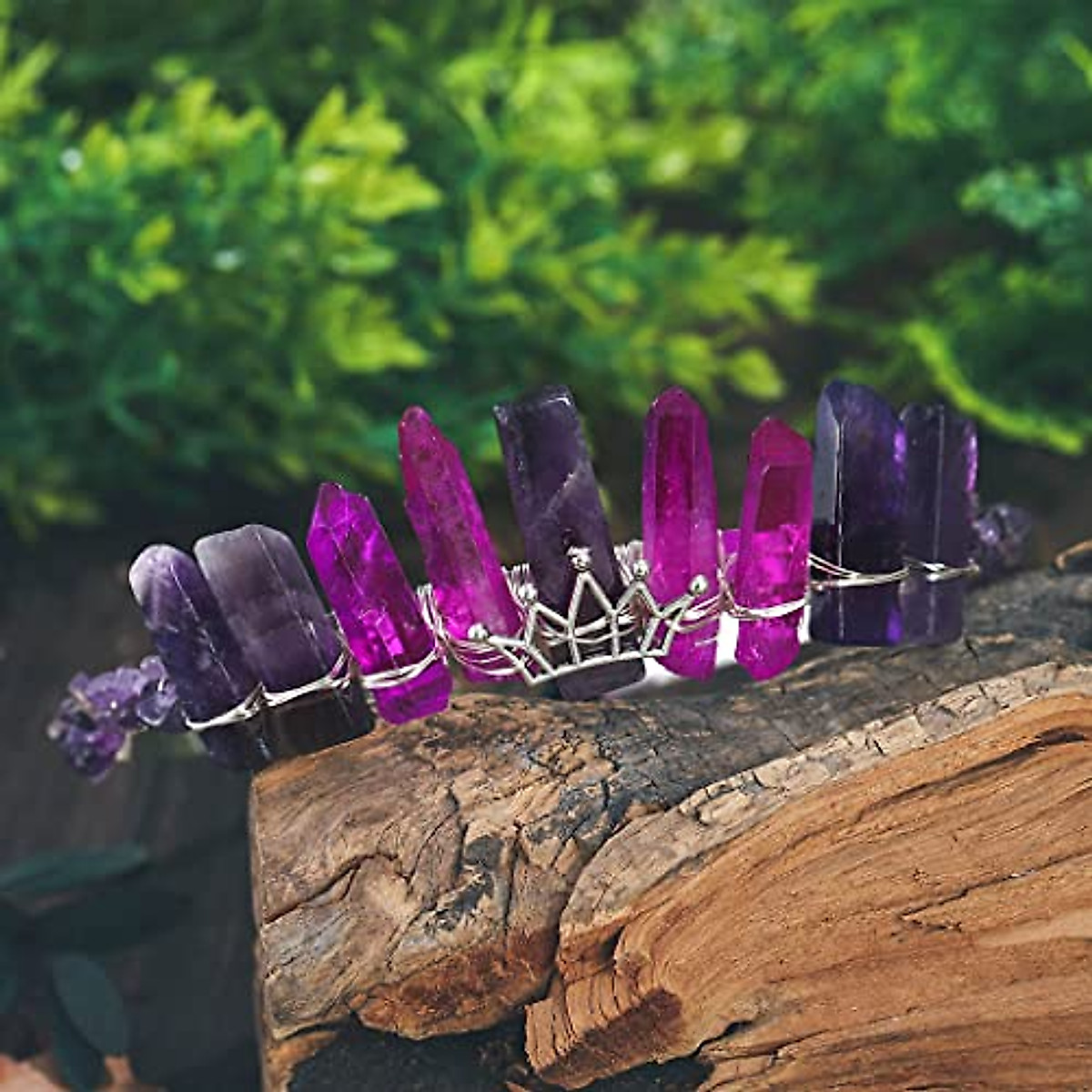 Formery Amethyst Quartz Crown Silver Purple Raw Crystal Headband Handmade Natural Stones Aura Tiara Headpiece for Women and Girls