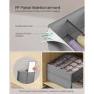 SONGMICS Set of 4 Drawer Organizers, Closet Organizers for Underwear, 80 Cells, Foldable Sock Holders, 11.8 x 11.8 x 3.9 Inches, for Storing Socks, Ties, Belts, Dove Gray URUS011G01