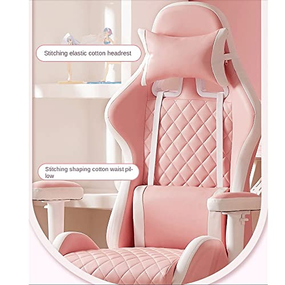 TFIIEXFL Ergonomic Leather Chair Girls Home Office Comfortable Game Swivel Chair Gamer Live Computer Chair (Color : E, Size : 1)
