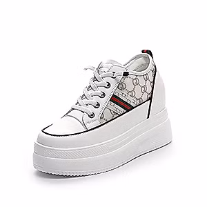 Women's Heighten Sneakers Breathable Mesh White Walking Shoes Outdoor Casual Footwear Thick-Sole（3.4 inch）