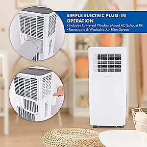 SereneLife SLPAC805W.5 Portable Air Conditioner, 8,000 BTU with WiFi + Drain Hose, White-Black