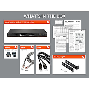 Vertiv Avocent AV3000 Rackmount KVM Over IP Switch, 8 Port KVM switches, Common Access Card (CAC), Local and Remote Access, Centralized Management, VGA, DisplayPort, DVI, HDMI, VGA Cable (AV3108-400)