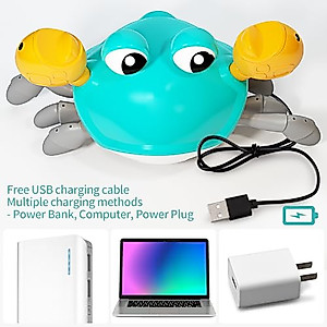 Deejoy Green Crawling Crab Toys with Light Up, Interactive Musical Toy with Automatically Avoid Obstacles, USB Rechargeable, Fun Moving Toy for Babies, Toddlers and Kids