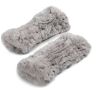 Geyoga Fingerless Fur Gloves for Women Winter Mittens Smooth Faux Rabbit Furry Gloves Warm Knitted Gloves(Black)