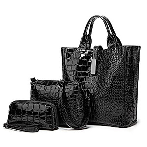 YOUNXSL Women Fashion Handbags Wallet Tote Bag Shoulder Bag Top Handle Satchel Purse Set 3pcs Black