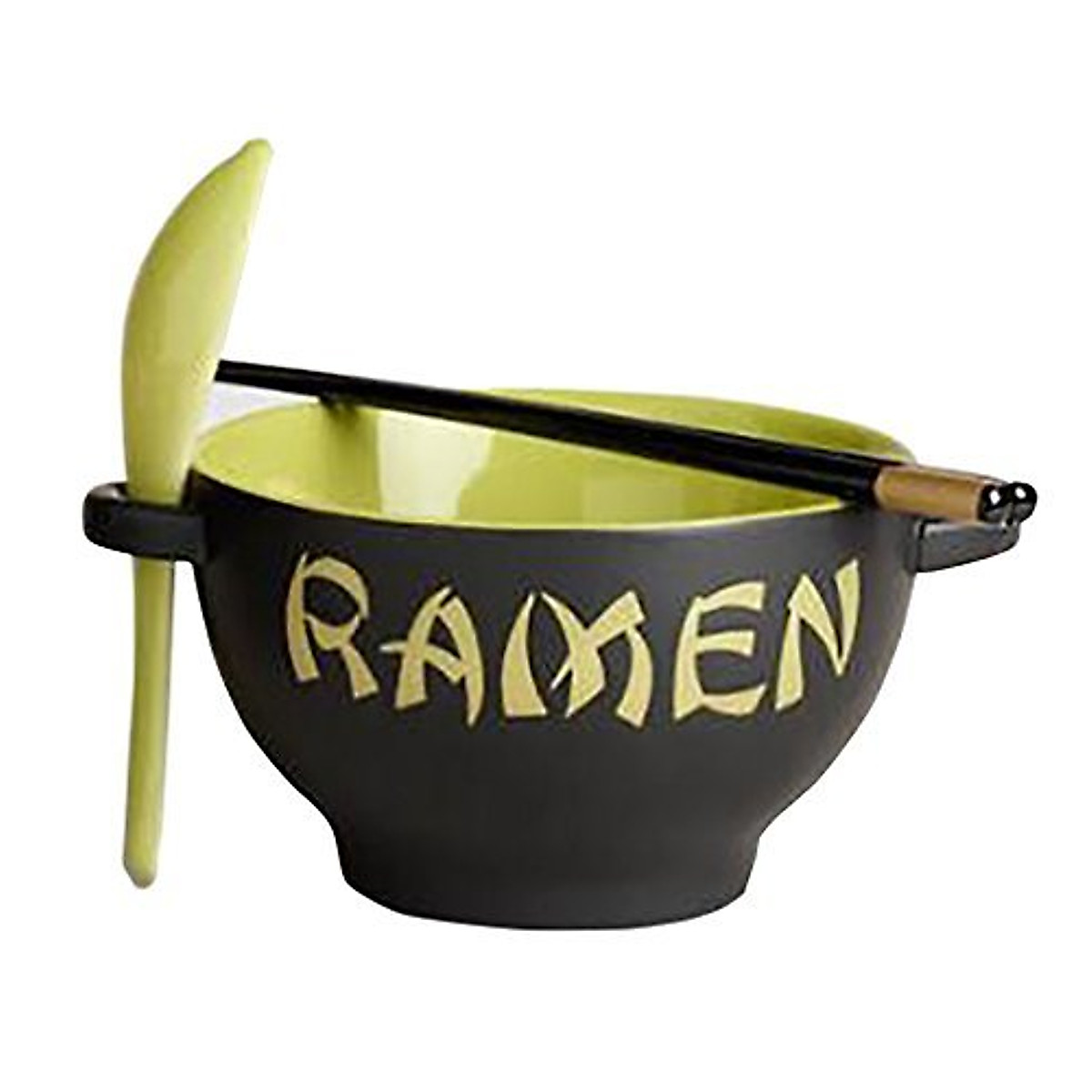 World Market Japanese Ceramic Ramen Bowl Set - 4-pc Green Rooster Noodle Bowl with Soup Spoon and Chopstick - Soup Bowls for Noodle Soup, Ramen, Udon, Miso, Thai, Curry, Soba, Pho Soup - 17 Ounce