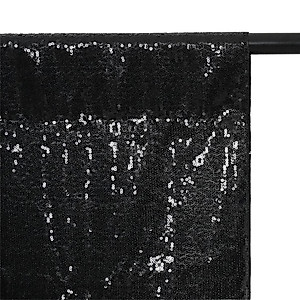 Poise3EHome 8Ft x 8Ft Black Sequin Backdrop, Glitter Thick Satin Background Drapes, Sparkly Opaque Photography Curtain, Sequence Xmas Thanksgiving Backdrop for Wedding Party Holiday Festival Decor