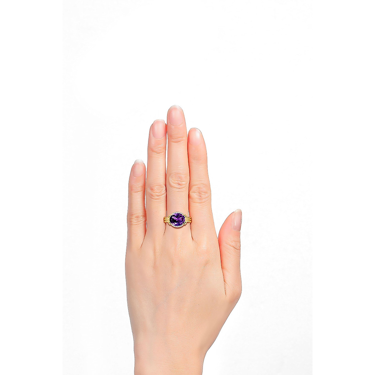 RYLOS Rings for Women 14K Gold Plated Silver Ring 12X10MM Gemstone & Diamonds Great Ring for Middle or Pointer Finger February Amethyst Jewelry Size 7