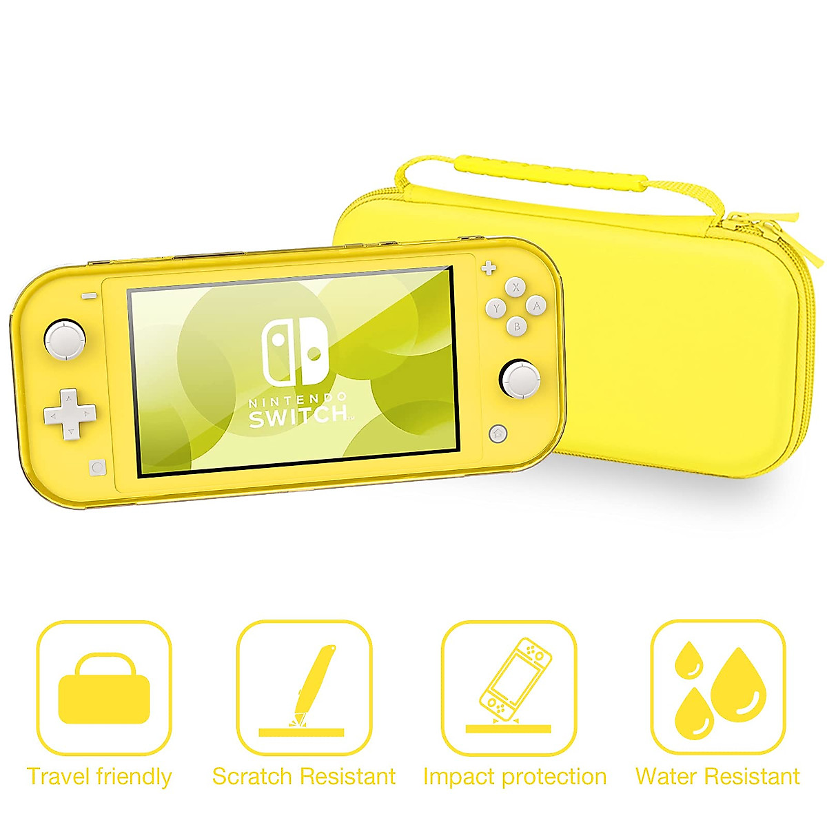 HEYSTOP Compatible with Switch Lite Carrying Case, Switch Lite Case with Soft TPU Protective Case Games Card 6 Thumb Grip Caps for Nintendo Switch Lite Accessories Kit(Yellow)