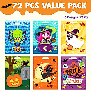 JOYIN 72 Pcs Halloween Goodie Bags, Halloween Candy Bags in 6 Designs for Kids Snacks Party Favors, Trick or Treating Bag for Halloween Party Supplies, Snacks Stuffers Prizes