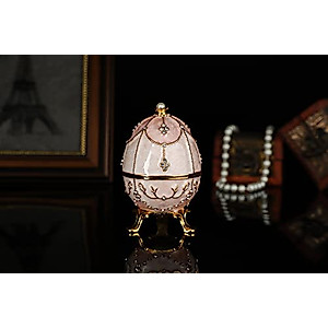 QIFU Hand Painted Pink Faberge Egg Figurine Trinket Box Hinged, Unique Gift for Family