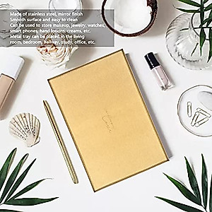 11.9x8.0 in Gold Rectangle Storage Tray Stainless Steel Tea Fruit Trays Desktop Cosmetics Perfume Jewelry Organizer Serving Tray for Home Living Room, Kitchen, Bathroom, Hotel
