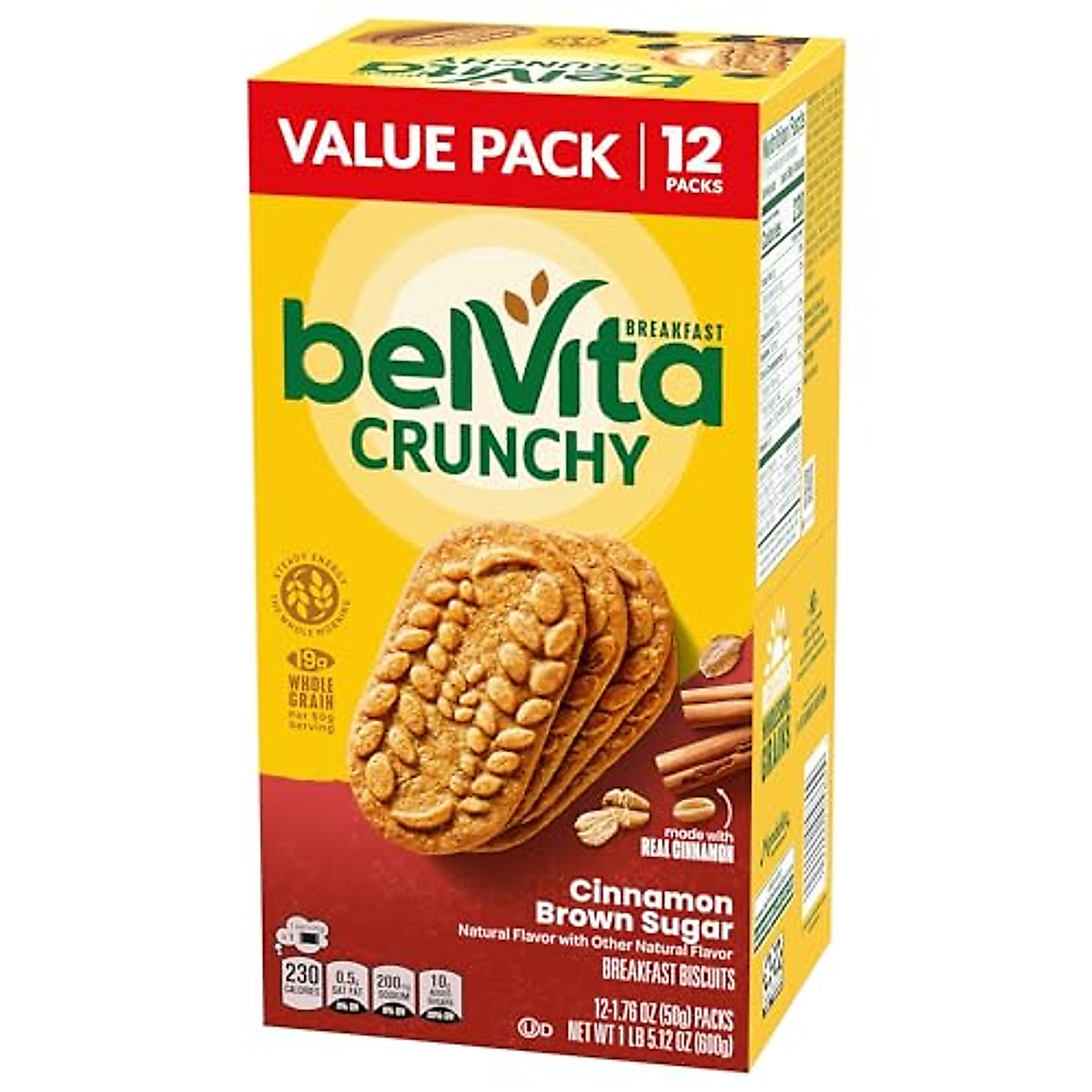 belVita Cinnamon Brown Sugar Breakfast Biscuits, Value Pack, 12 Packs (4 Biscuits Per Pack)