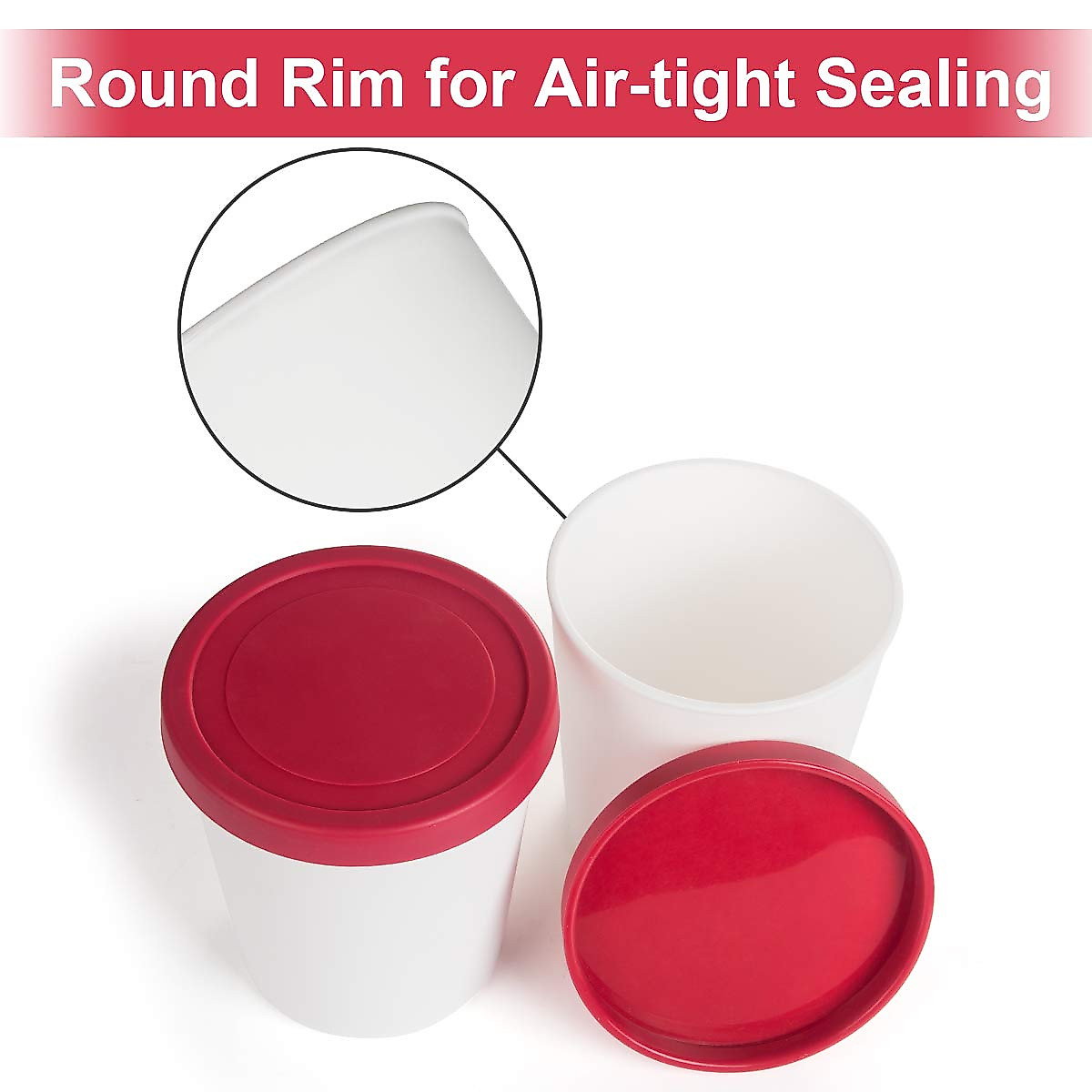DUNCHATY Ice Cream Containers (Set of 2, 1 Quart Each) Freezer Dessert Containers Reusable Ice Cream Storage Tubs with Silicone Lids for Homemade IceCream Frozen Yogurt Sorbet Red