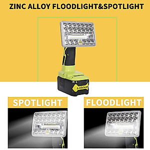 DTEZTECH 18W LED Work Light for Ryobi One+ 18V Li-ion Ni-Cad Ni-Mh Battery, 2000LM Zinc Alloy Flashlight Spotlight with 3 Light Modes, 110 Degree Pivoting Head Indoor Outdoor Use……