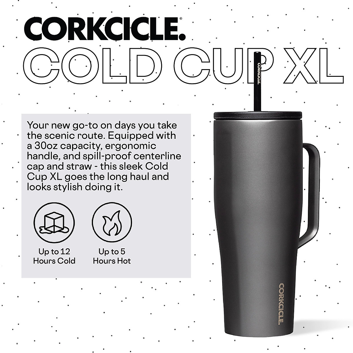 Corkcicle 30oz Tumbler With Handle, Ceramic Slate, Reusable Water Bottle, Triple Insulated Stainless Steel Travel Mug, BPA Free, Keeps Beverages Cold 12 Hours, Tumbler with Lid and Straw, Cold Cup XL