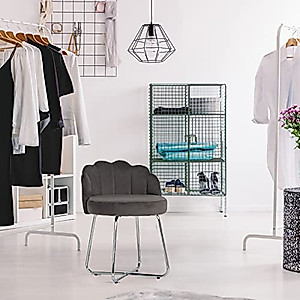 Hillsdale, Catalina Round Metal and Upholstered Vanity Stool with Scallop Back for Makeup Room or Bathroom, Dark Gray