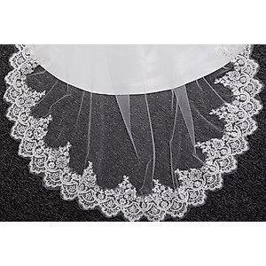 EllieHouse Chapel Length 2 Tier Sequin Lace Wedding Bridal Veil for Bride White