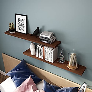 WELLAND 8" Deep Floating Shelves Reclaimed Wood Wall Shelf Pine Wall Mount Shelf (Set of 2, 48 inch)