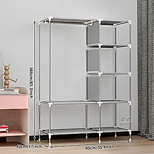 Wardrobe Portable Closet Clothes Storage Organizer with Pink Fabric Cover and Hanging Rails, Quick and Easy to Assemble, Extra Sturdy, Clothing Storage Closet Shelves for Bedroom, Cloakroom, Apartment