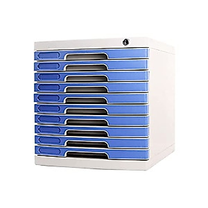 File cabinets HAODAMAI 10 Layers Office Desktop Storage Box Lockable Data Drawer Filing Cabinets Flat Blue 29.5X32.5X39.4cm