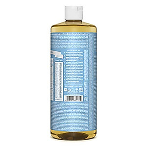 Dr. Bronner's - Pure-Castile Liquid Soap (Baby Unscented, 32 ounce, 2-Pack) - Made with Organic Oils, 18-in-1 Uses: Face, Hair, Laundry and Dishes, For Sensitive Skin and Babies, No Added Fragrance