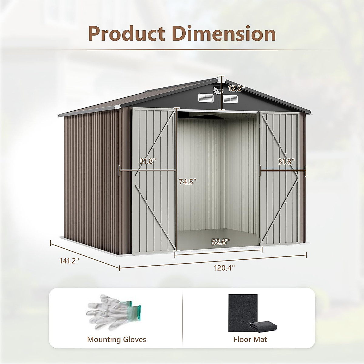 Benass Outdoor Storage Shed 10x12 FT,Metal Tool Sheds,Waterproof Outside Storage Shed with Lockable Doors & Air Vent,Storage Building for Backyard Garden