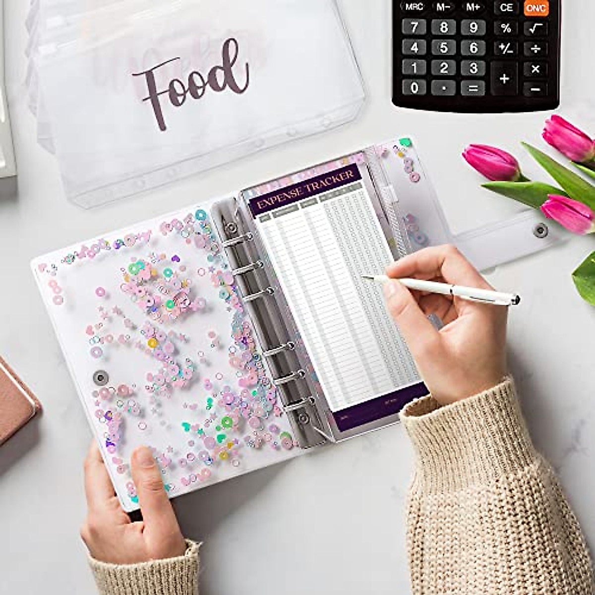 SOUL MAMA Budget Binder with Zipper Envelopes - Glitter Money Organizer for Cash, A6 Binder Cash Envelopes for Budgeting, Money Saving Binder & Pre-Printed Stickers for Christmas Gifts