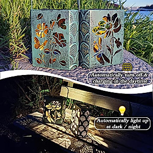 SUBOLO 2 Pack Hanging Solar Lanterns Outdoor Waterproof Retro Solar Lights Metal LED Decorative Dragonfly Butterfly Christmas Lights Tabletop Lamp for Garden Patio Courtyard Lawn