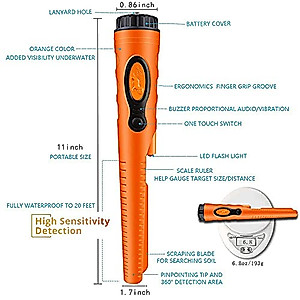 Fully Waterproof Pinpoint Metal Detector Pinpointer - 360° Search Pinpointing Finder Probe Treasure Hunting Tool Accessories for Adults and Kids (Three Mode) 2023 Hs08 Orange