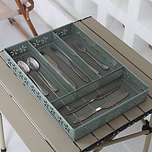 SETTFRFE Silverware Drawer Tray,Spoon and Fork Organizer,Flatware & Utensil Organizer for Kitchen Drawers,Grass Green