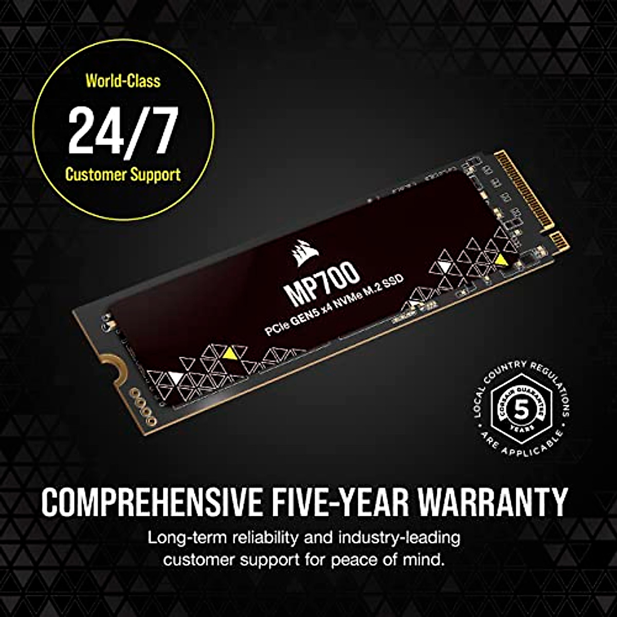 Corsair MP700 2TB PCIe Gen5 x4 NVMe 2.0 M.2 SSD – High-Density TLC NAND – Aluminum Heatsink – M.2 2280 – DirectStorage Compatible – Up to 10,000MB/sec – PCIe Gen4 & Gen3 Backwards Compatible – Black