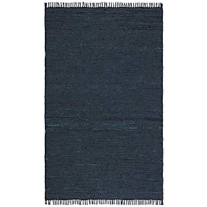 SAFAVIEH Vintage Leather Collection Accent Rug - 4' x 6', Black, Handmade Boho Fringe Leather, Ideal for High Traffic Areas in Entryway, Living Room, Bedroom (VTL501Z)