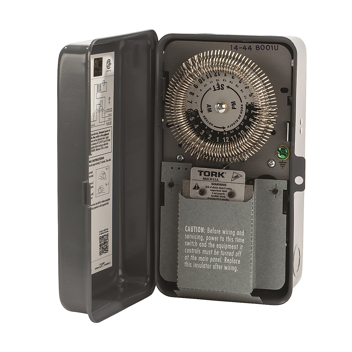 NSI 8000 Series Many Daily ON/Off Operations Per Day Duty Cycle 24 Hour Time Switch, Metal Indoor NEMA 1, 480/120 Trans. Input Supply, SPDT Output Contact (8001U), Color,Grey