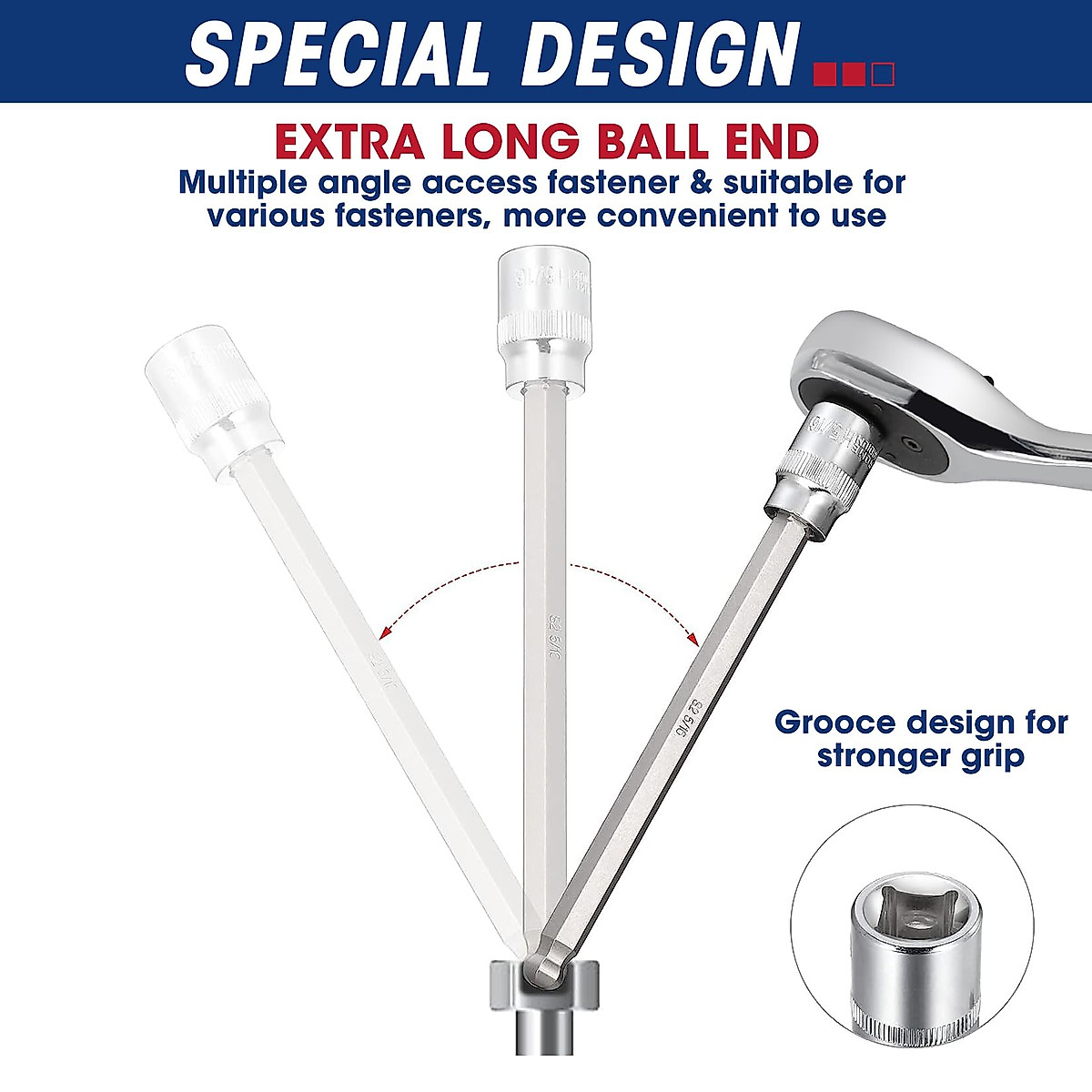 RIZOM 20-Piece 3/8 Inch Drive Long Ball End Hex Bit Socket Set, Extra Long Allen Socket Set, SAE & Metric (1/8-3/8 in., 3-10 mm), CR-V and S2 Steel