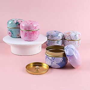 Japanese-Style Tea Cans Candy Snacks Tea Containers, Tinplate Empty Tins Cookie Gift Tins Sealed Storage Canister, Food Storage Small Round Cans (#1)