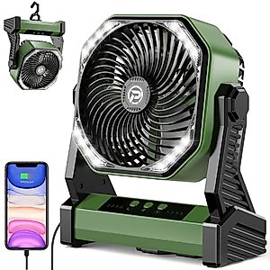 MORECORE 20000mAh Rechargeable Camping Fan with LED Lights, 8 Inch Battery Operated Portable USB Fan with Hook & Sleep Mode for Tent RV Car Emergency Power Outage Office
